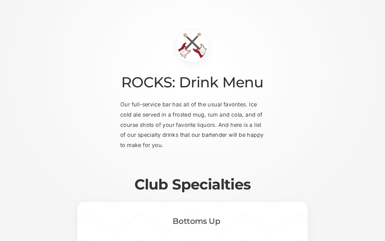 ROCKS Drink Menu